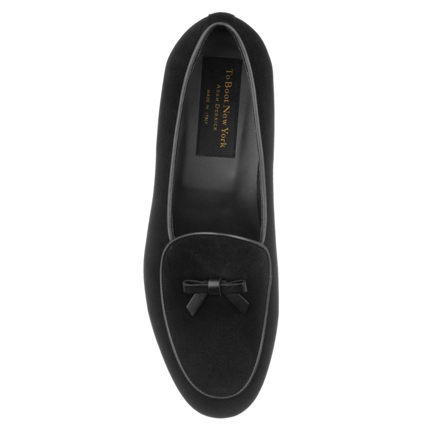 Shayne Black Suede Belgian Bow Pump Loafer